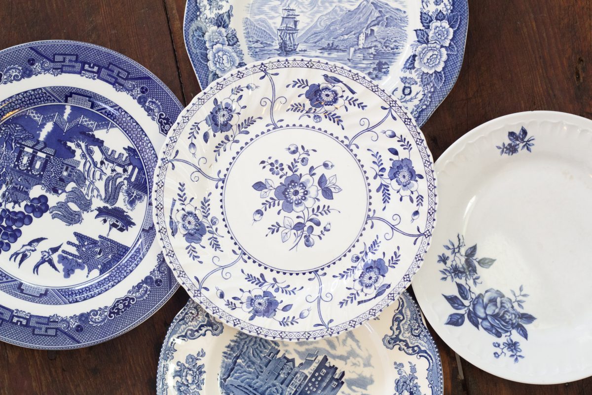 Blue & White China Dinner Plates - Sugar Creek Event Rentals